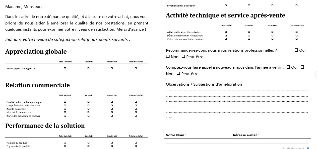 Enquête Satisfaction Client | Enquête Satisfaction Client Exemple – EICQN